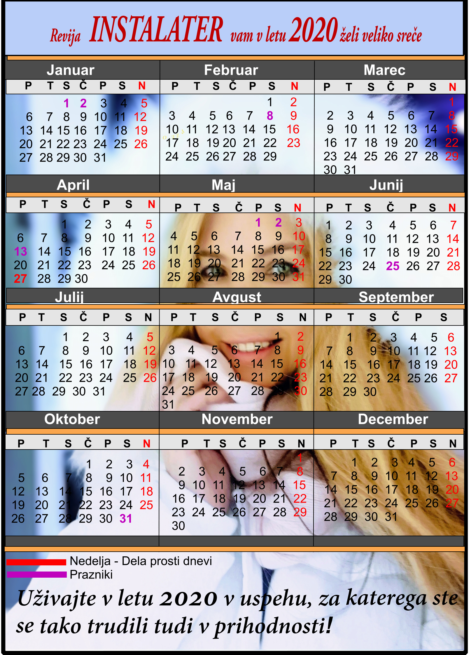 Koledar - Gregorijanski za leto 2020 : Revija Instalater